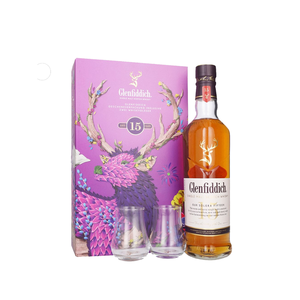 GLENFIDDICH 15YO SOLERA 700ML+2 GLASSES – Maya Enterprises
